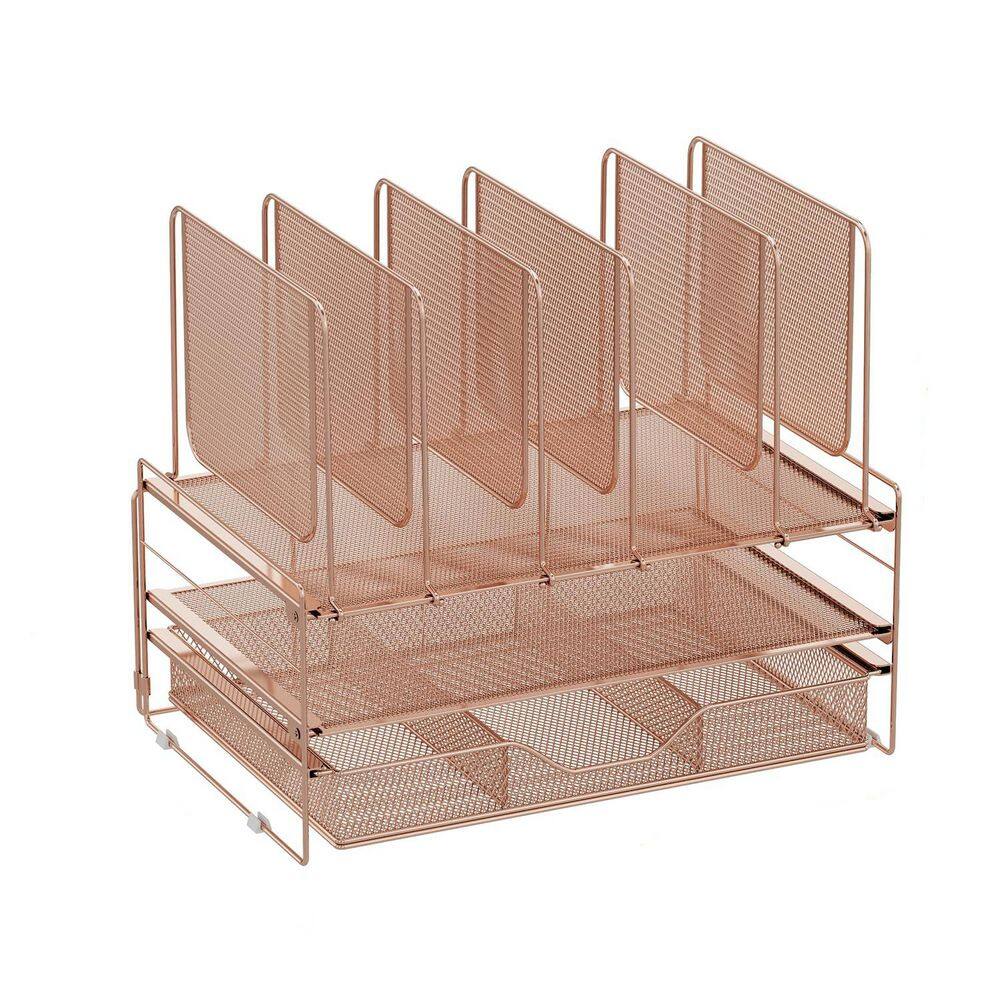 Rose Gold 13 in. x 12.2 in. Metal Desk Organizers with File Holder and ...