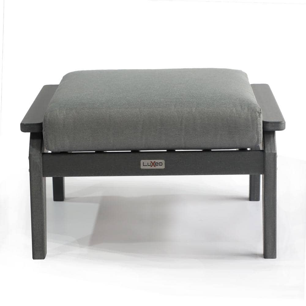 LuXeo Aspen Gray Plastic HDPE Outdoor Ottoman with Gray Cushion LUX ...