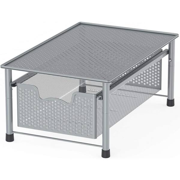 Silver 11 in. x 7.5 in. Metal Modern Sliding Desk Organizer Drawer ...