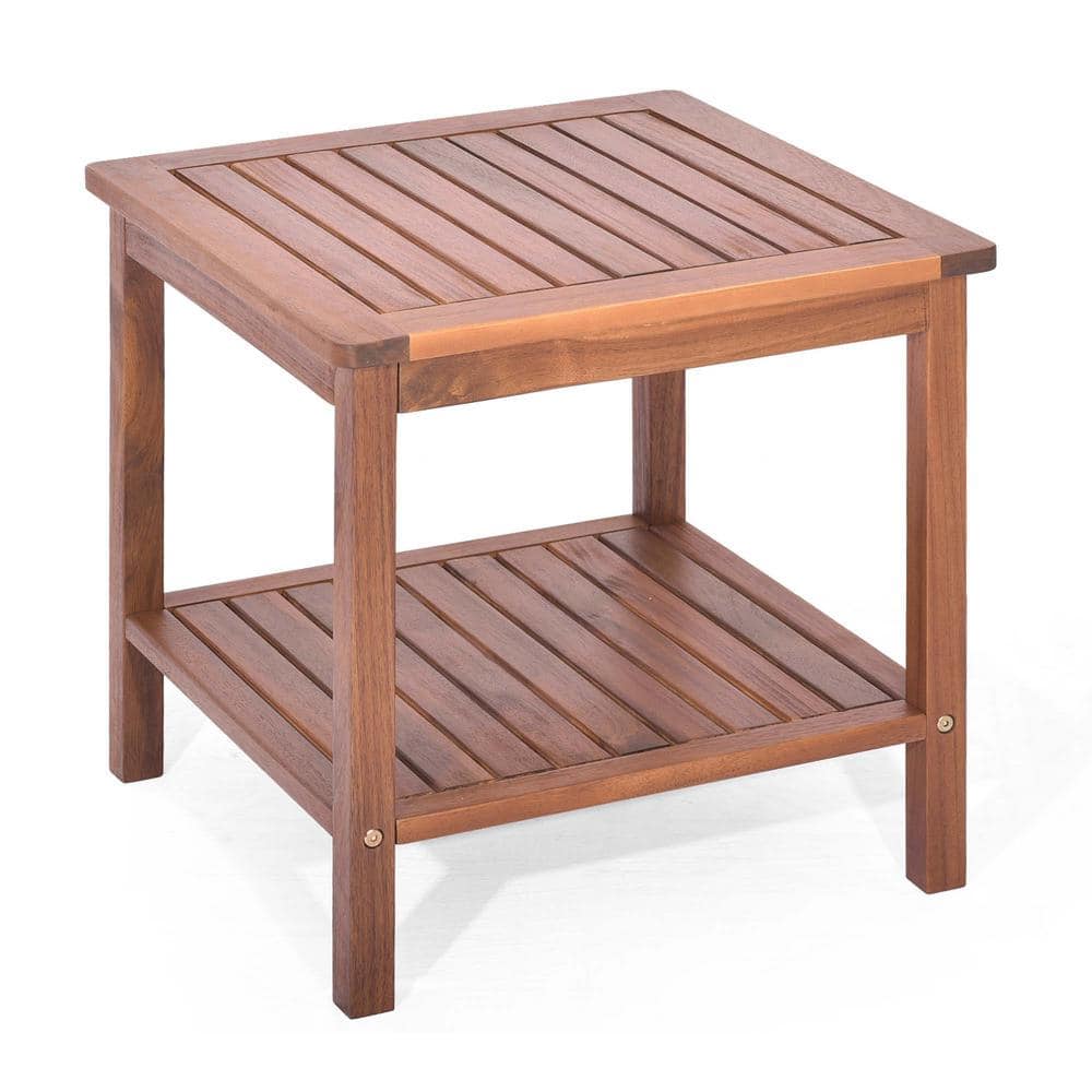Costway Acacia Wood Outdoor Side Table 2-Tier Square End Table Porch ...