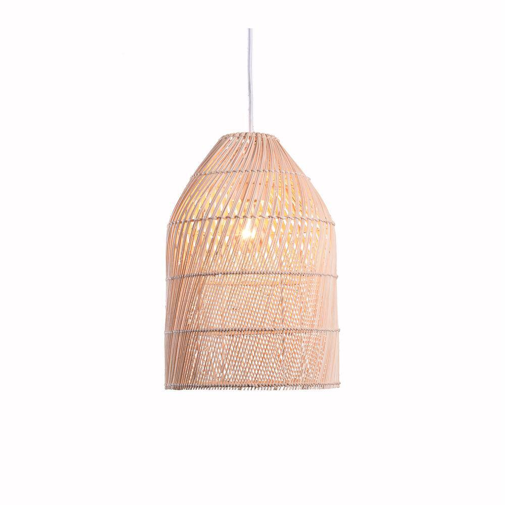 Manor Brook Perman 100-Watt 1-Light Pendant Light with Tan Rattan Shade ...