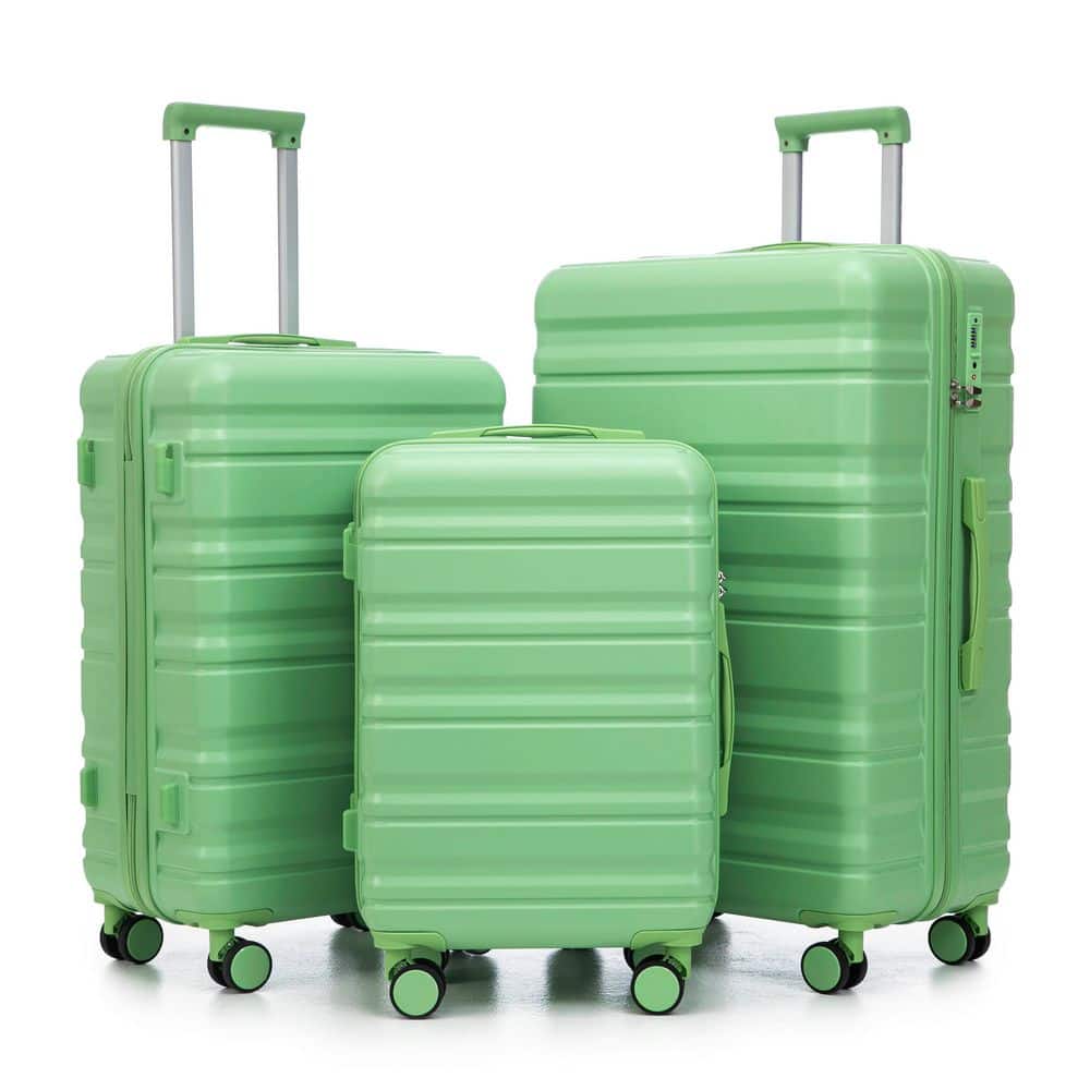 Tatahance 3-Piece Green ABS Hardside Spinner Luggage Set with TSA ...
