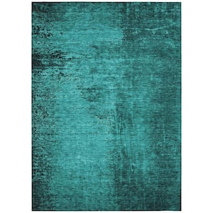 HomeRoots Teal 5 ft. x 8 ft. Woven Abstract Rectangle Indoor/Outdoor ...