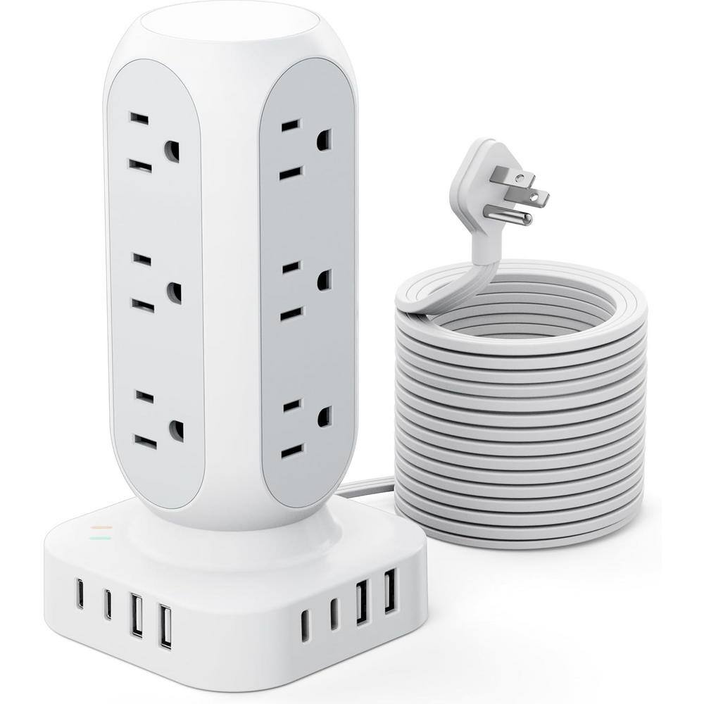 Lukyamzn 12-Outlet Power Strip Surge Protector Tower in White with 8 ...