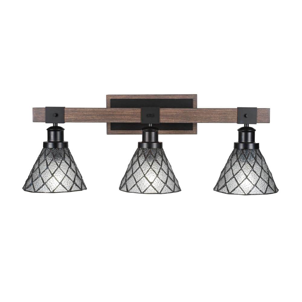 Richmond 27.25 in. 3-Light Vanity Light Matte Black and Painted Wood ...