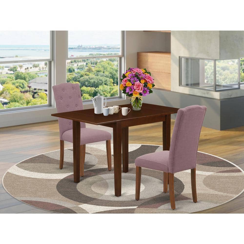 East West Furniture 3-Piece Mahogany Finish Solid Wood Top Dining Table ...