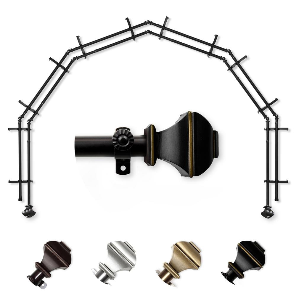 EMOH 13/16" Dia Adjustable 6-Sided Double Bay Window Curtain Rod 28 to ...