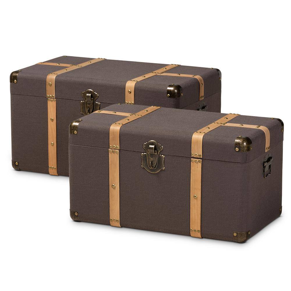 Baxton Studio Stephen 2-Piece Dark Brown and Oak Brown Trunk Set 165 ...
