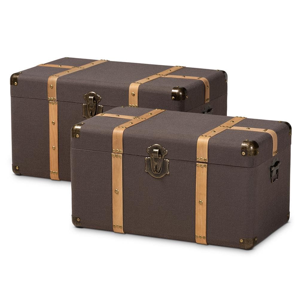 Baxton Studio Stephen 2-Piece Dark Brown and Oak Brown Trunk Set 165 ...