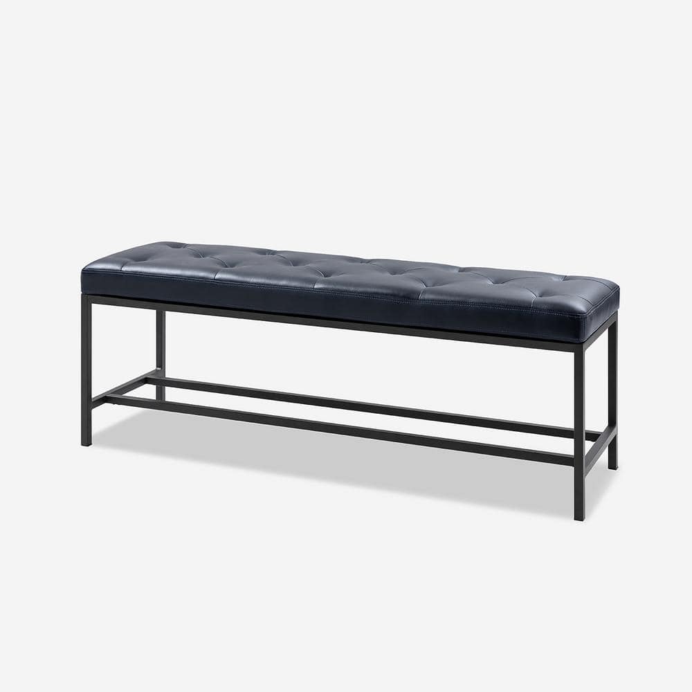 JAYDEN CREATION Horaz Navy Faux Leather 50 in. W Upholstered Bench with ...