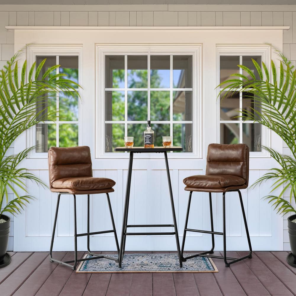 Glitzhome Pub Table Set - Modern Square Bar Table with Black Oak Veneer ...