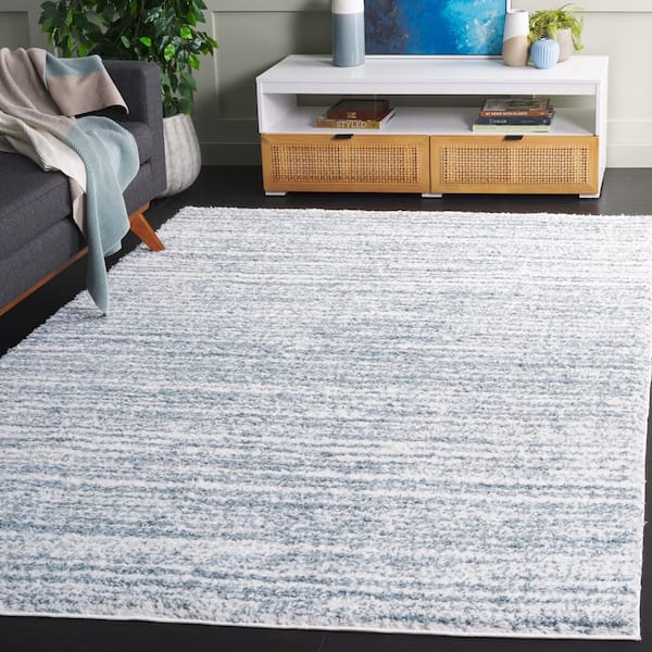 SAFAVIEH Rumi Shag 4 ft. x 6 ft. Light Blue/Ivory Abstract Striped Area ...