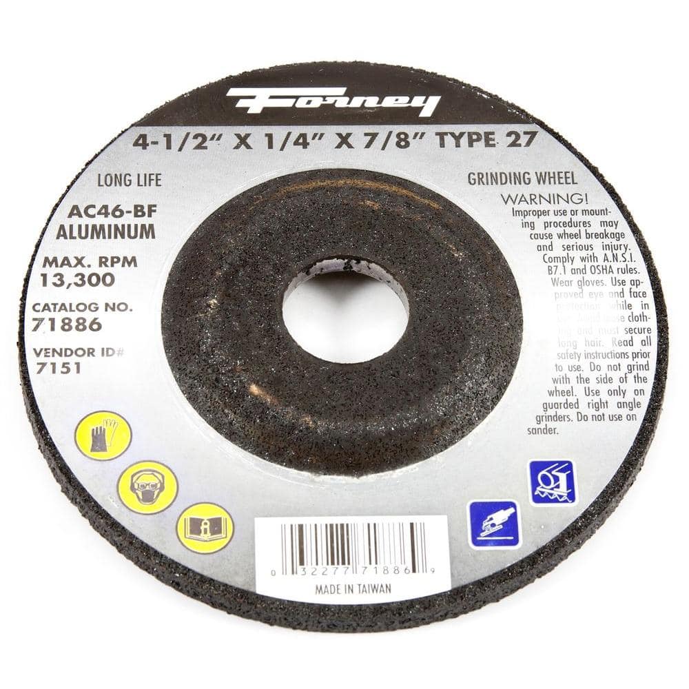 Forney 4-1/2 in. x 1/4 in. x 7/8 in. Aluminum Type 27 AC46-BF Grinding ...