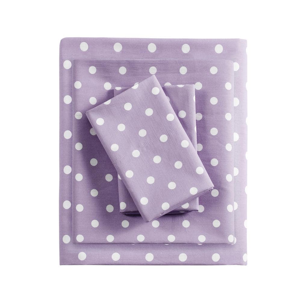 Intelligent Design Polka Dot 3-Piece Purple Cotton Twin Printed Sheet ...