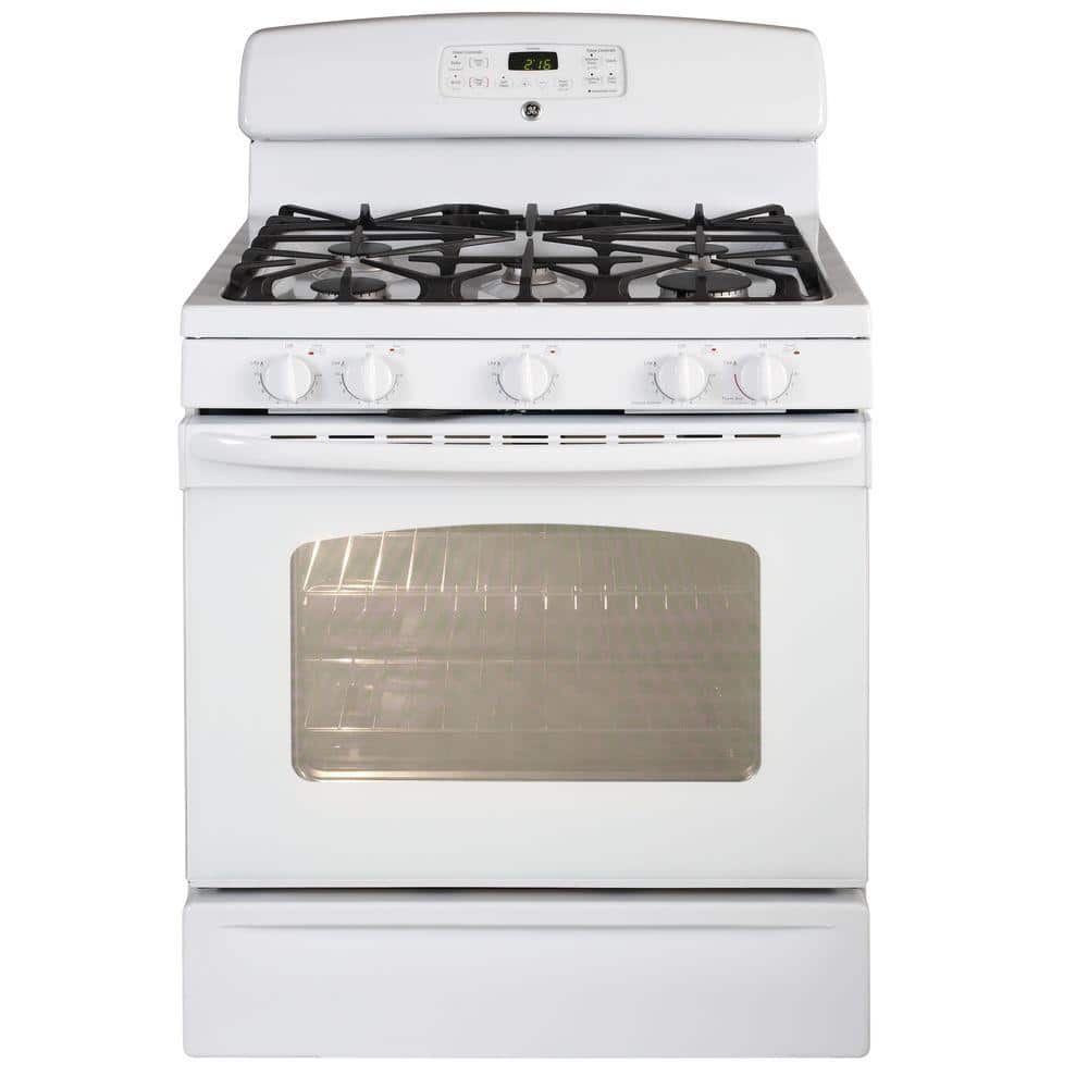 GE 5 cu. ft. Gas Range with Self-Cleaning Oven in White on White ...