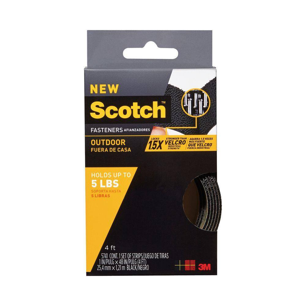 Scotch 1 in. x 4 ft. Black Outdoor Fasteners (1 Set of Strips) RF5741 ...