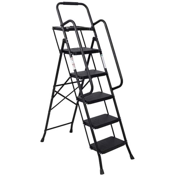 5 Step Ladder, Folding Step Stool with Anti-Slip Pedal, Sturdy Steel ...