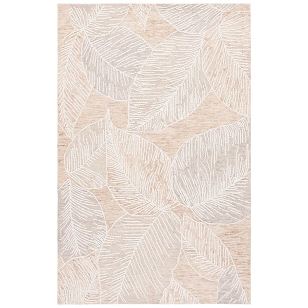 SAFAVIEH Jardin 8 ft. x 10 ft. Taupe/Ivory High-Low Oversized Leaves ...