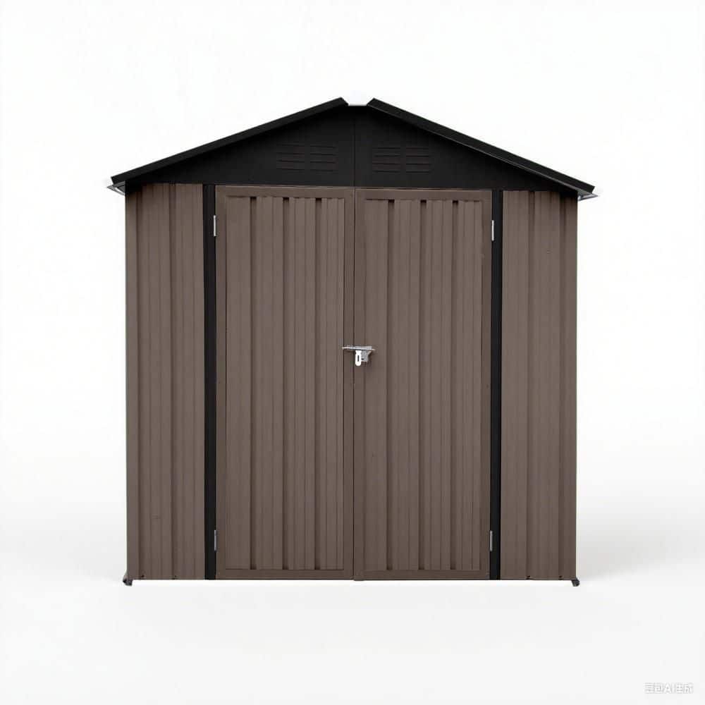 6 ft. W x 4 ft. D Metal Outdoor Storage Shed with Apex Roof Brown+Black ...