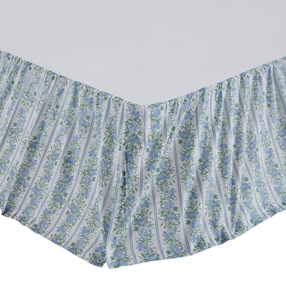 VHC BRANDS Jolie 16 in. Farmhouse Blue Creme Green Floral Queen Bed ...