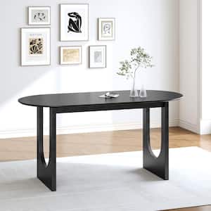 Dovelina Haiden Modern Oval Oak Wood Top Black 79 in. Double Pedestal Base Dining Table Seats 8 ...