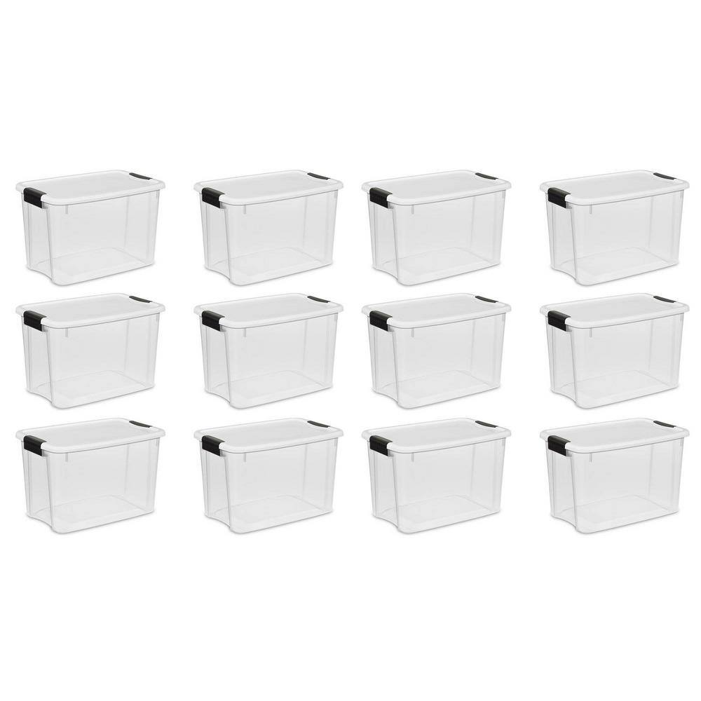 Sterilite 30 Qt. Ultra-Latch Storage Box with White Lid and Clear Base ...