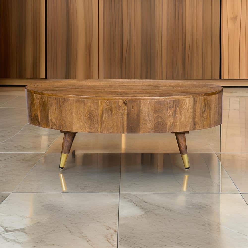 Benjara Custom Series 24 in. Rustic Brown Oval Mango Wood Coffee Table ...