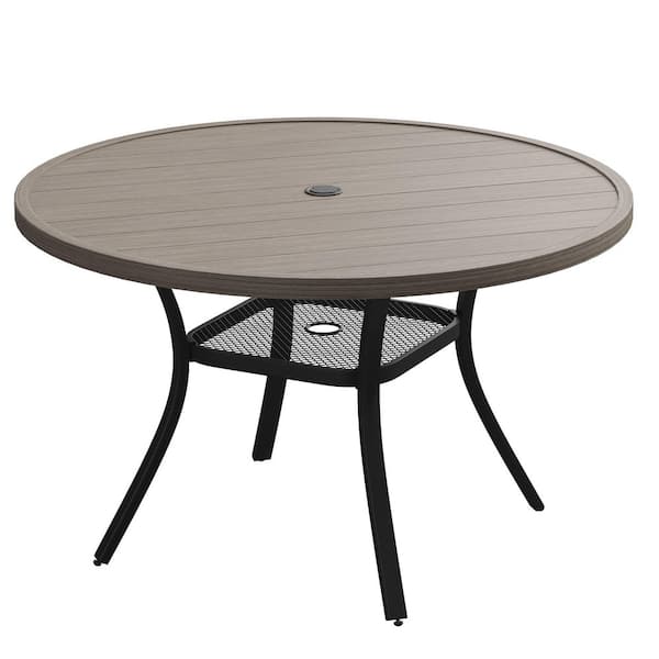 Reviews for Erovio 40.6 in. Gray Wood-Like Round Metal Outdoor Dining ...