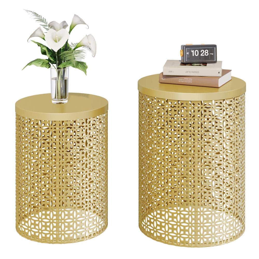 WIAWG Metal Accent Table, Outdoor Nesting Side Table, Decorative Round ...