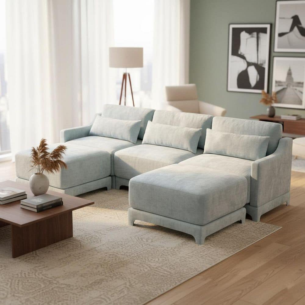 Homy Casa RSMBFL 61 in. Straight Arm 5-Piece Chenille Modular Sectional ...