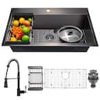 AKDY All-in-One Matte Black Finished Stainless Steel 33 in. x 22 in ...