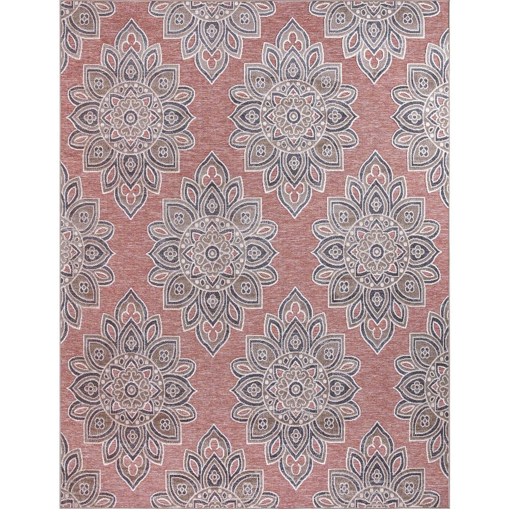 StyleWell Rust 8 ft. x 10 ft. Floral Indoor/Outdoor Patio Area Rug ...