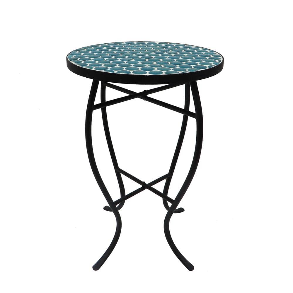 SAINT BIRCH Lori 14 in. Blue 21 in. Round Tile End Table SBSHOMT007 ...