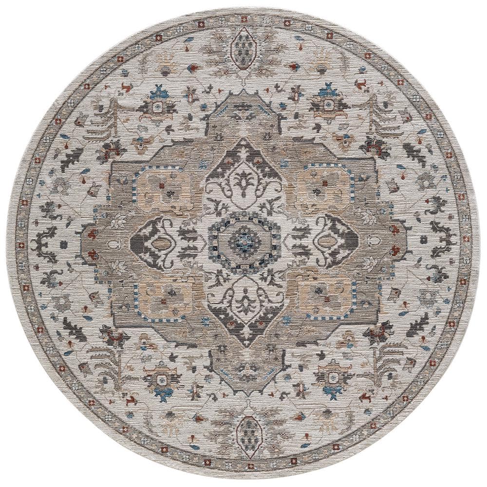 MILLERTON HOME Rhye Greige 8 ft. x 8 ft. Round Bohemian Medallion Area ...