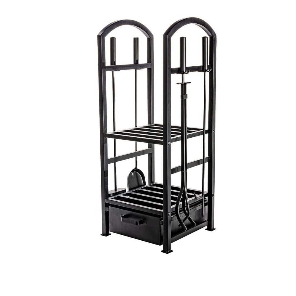 ENNA 6-pc 15 in. Black Log Rack with Tools and Ash Bucket T2505BK - The ...