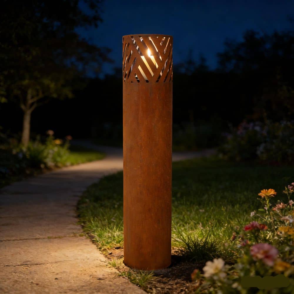 Taoi Fxio 37.5 in. Rust Steel Metal Decorative Column Round Lamp Shade ...