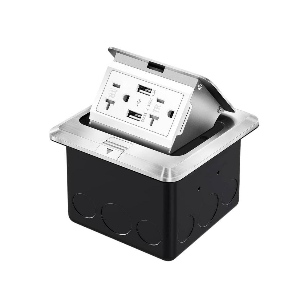 Lukyamzn Silver 20A Tamper-Resistant Recessed Floor Electrical Outlet ...