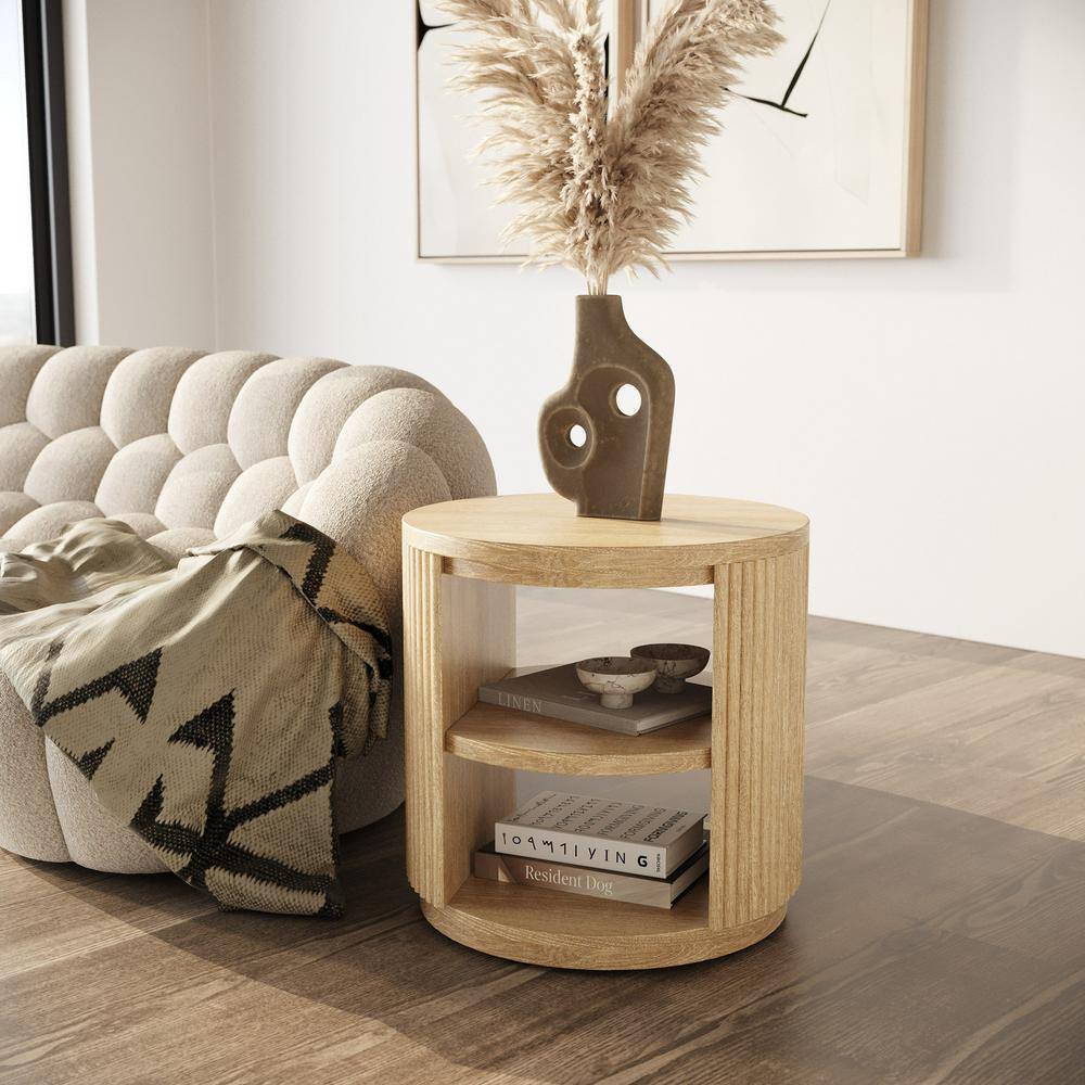 MR MODREST Jacobson Modern 21.6 in. Natural Acacia Round Wood End Table ...