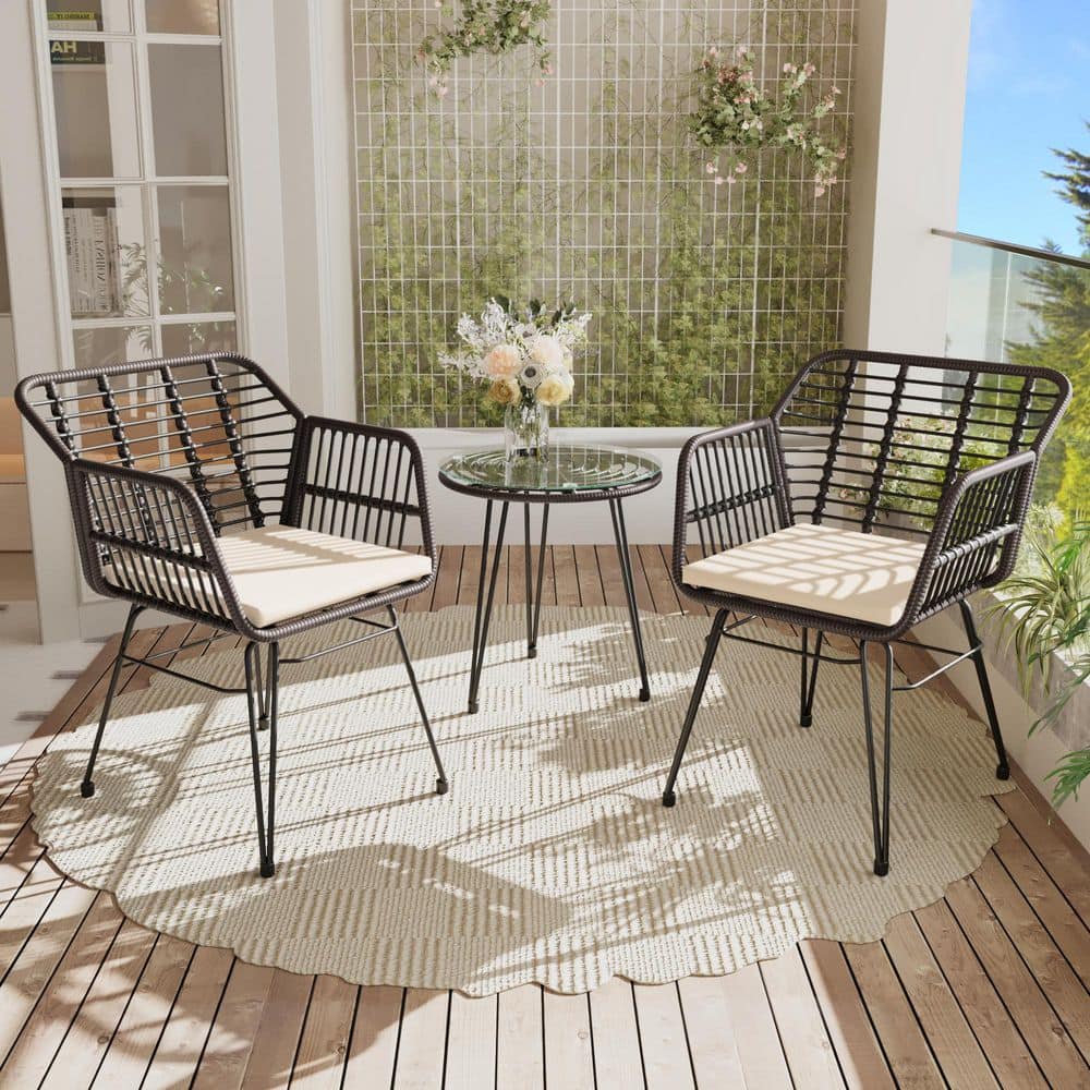 Gardenbee 3-Piece Wicker Outdoor Patio Conversation Set with Lonuge ...