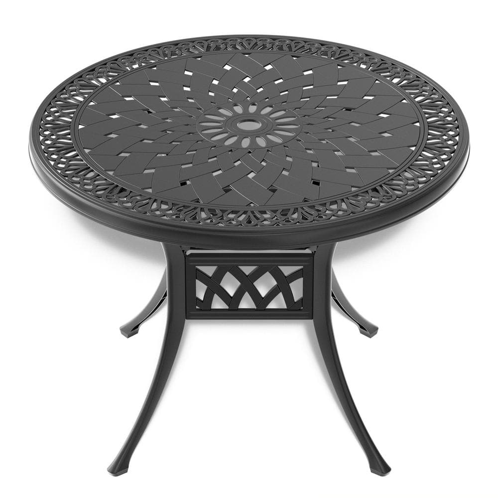 ToolCat 35.43 in. Black Cast Aluminum Patio Outdoor Dining Table with ...