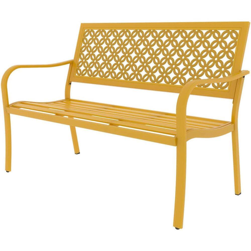 49.5 in 2-Person Sunflower Yellow Metal Outdoor Bench with Armrests ...