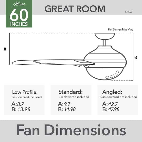 Hunter Millington 60 in. Indoor Matte Black Ceiling Fan with Light Kit ...