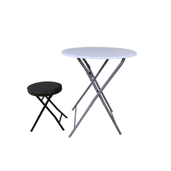 Elegant White Folding Bar Table Set-Steel and Wood High-Top Table for ...