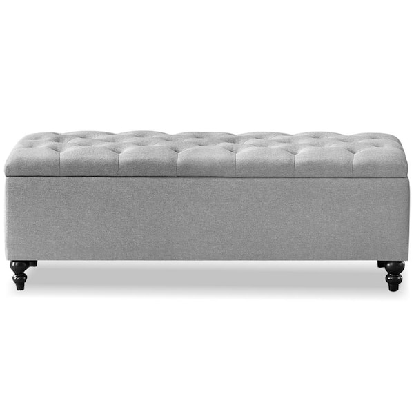 GOOD & GRACIOUS Rectangle 51 ft. x 18 ft. Gray Storage Ottoman with ...