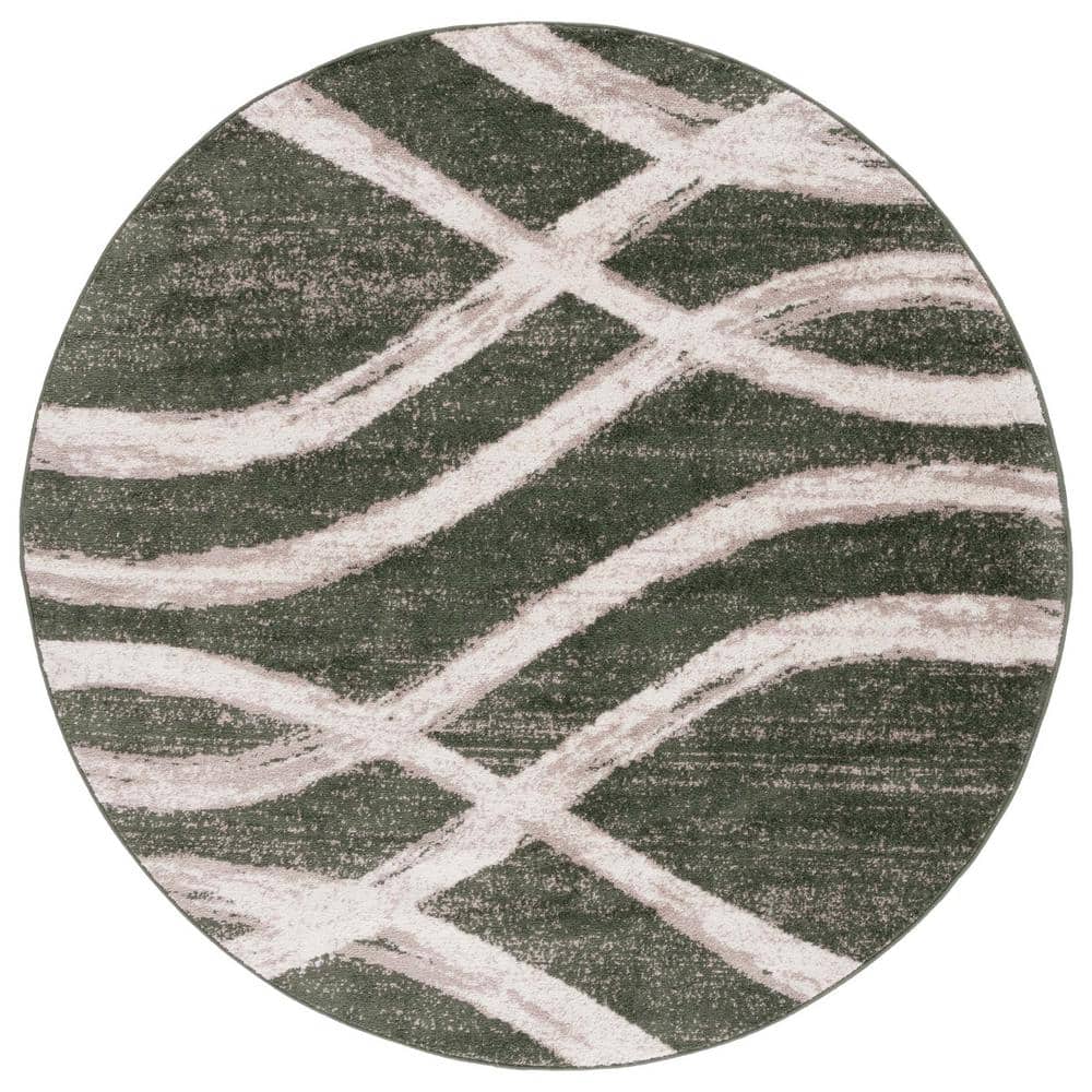 SAFAVIEH Adirondack Dark Green/Ivory 4 ft. x 4 ft. Waves Round Area Rug ...