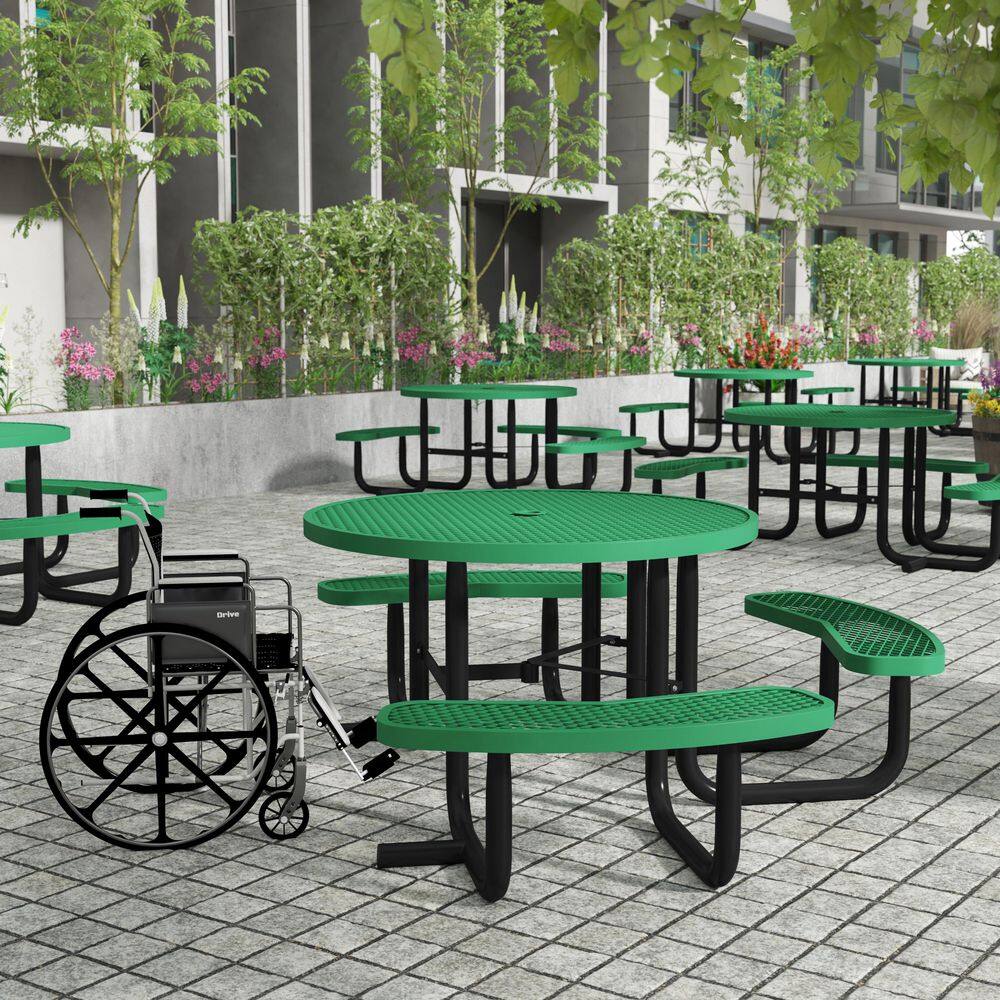 Carnegy Avenue Creekside 82.5 in. Green Round Steel Outdoor Picnic ...