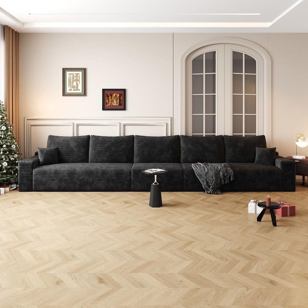 Lesly Modern Collection 168 in. Square Arm 5-Piece Corduroy Rectangular ...