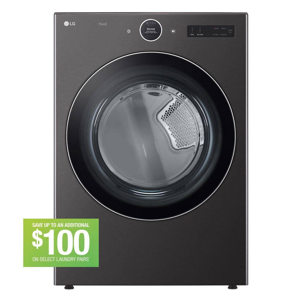 LG 7.4 cu. ft. Vented Stackable SMART Gas Dryer in Black Steel with ...