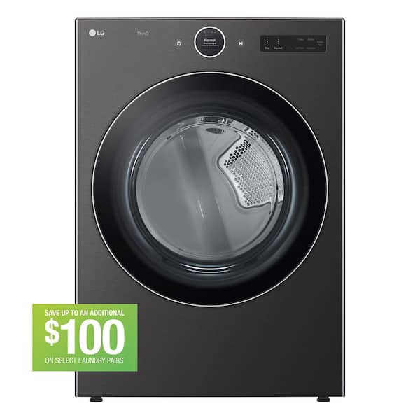 LG 7.4 cu. ft. Vented Stackable SMART Gas Dryer in Black Steel with ...