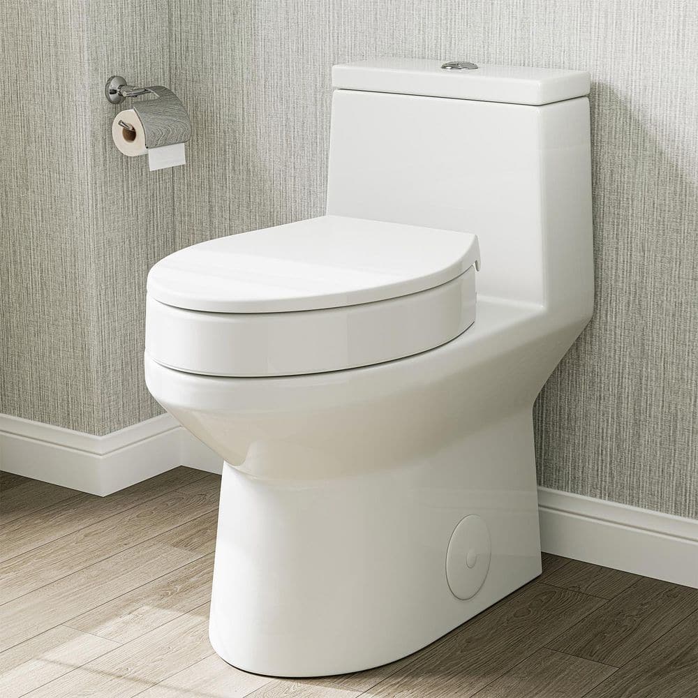 HOROW Elevated SoftClose Elongated Toilet Seat in White and 1-piece 0.8 ...